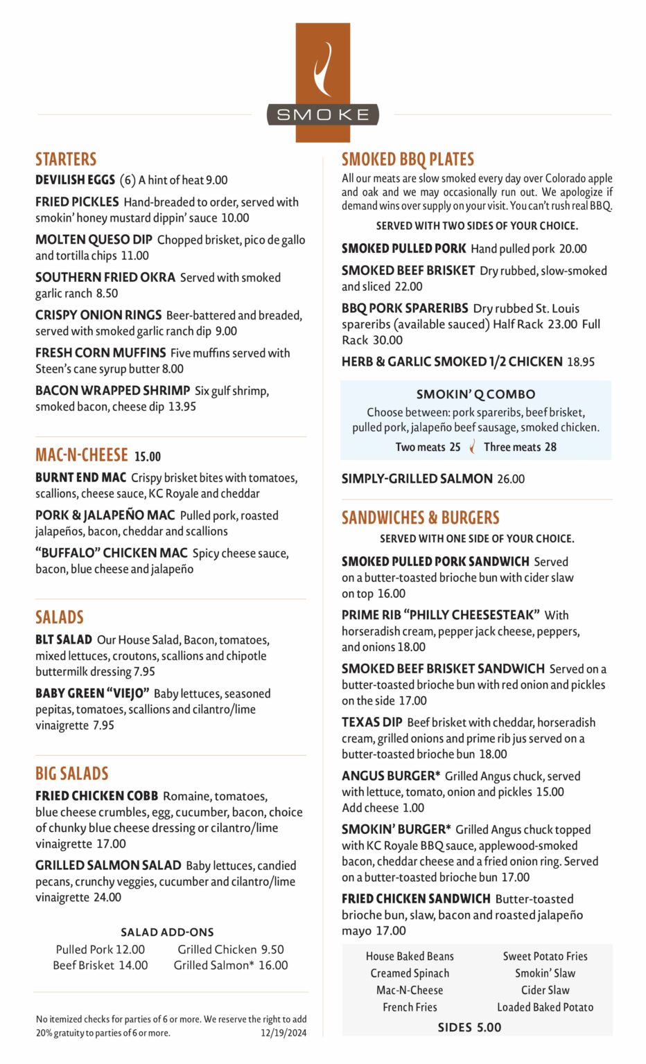 Lunch Menu | Glenwood Springs | Smoke Modern Barbeque